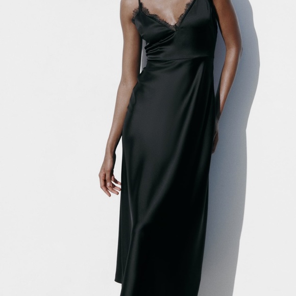 Zara | Dresses | Zara Limited Edition Premium Satin With Lace Maxi ...